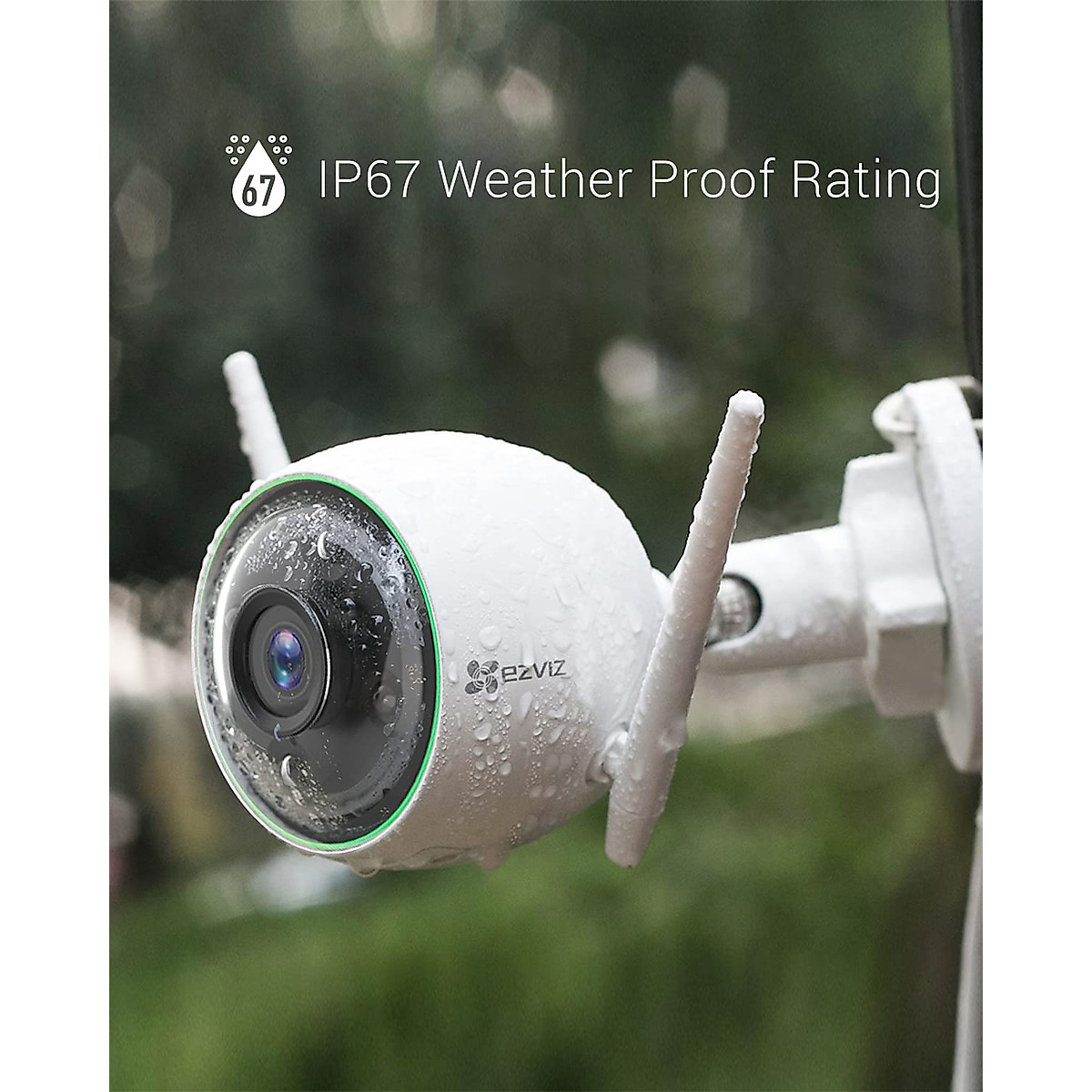 EZVIZ Outdoor Security Camera Color Night Vision, 1080P AI-Powered Person Detection, H.265, IP67 Waterproof, Customizable Detection Zones, 2.4GHz WiFi Supports MicroSD Card up to 256GB(C3N)