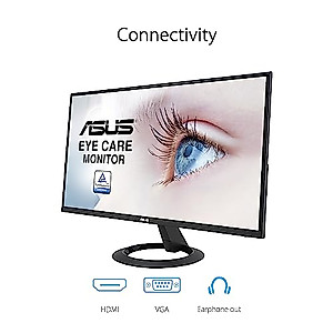 ASUS 22” (21.45” viewable) 1080P Eye Care Monitor (VZ22EHE) - Full HD, IPS, 75Hz, 1ms (MPRT), Adaptive-Sync, HDMI, Low Blue Light, Flicker Free, HDMI, VGA, Ultra-Slim,Black