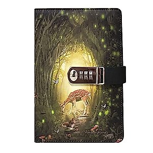 AZPINGPAN Cartoon PU Leather Cover Lock Diary Journal Office Learning Writing Notebook Thickening Portable Planner Organizer Digital Password Notebook Locking Personal Diary