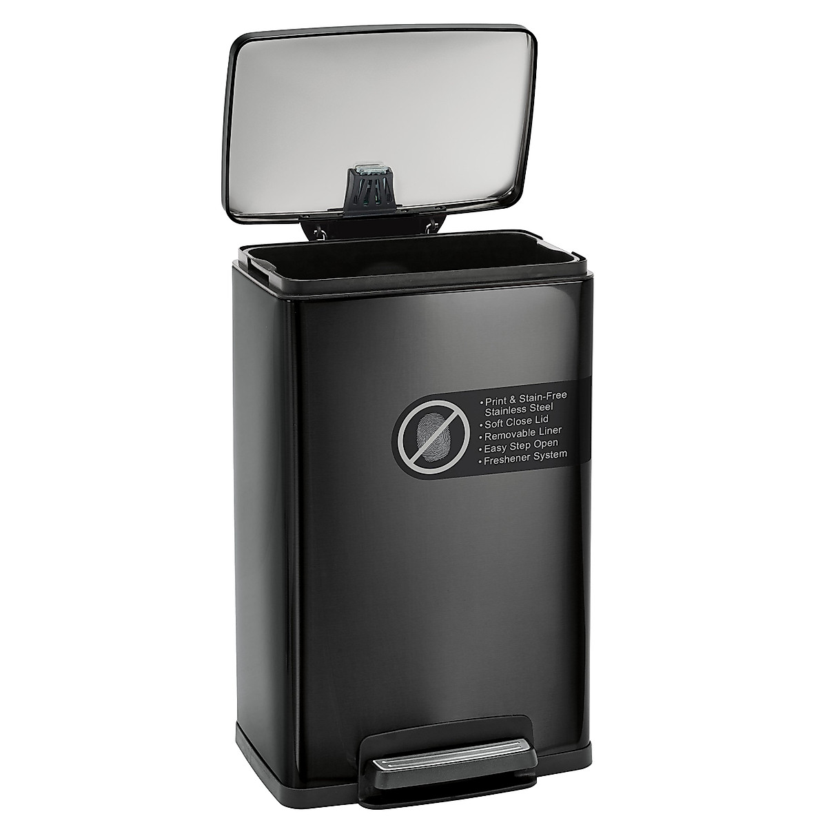 Tramontina Rectangular Step Can Freshener System, Trash Can (Charcoal Gray, 13-Gallon)