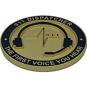 LEO Challenge Coins EL4-015 World's Biggest 911 Emergency Dispatcher Challenge Coin Thin Gold Line The First Voice Your Hear, Large