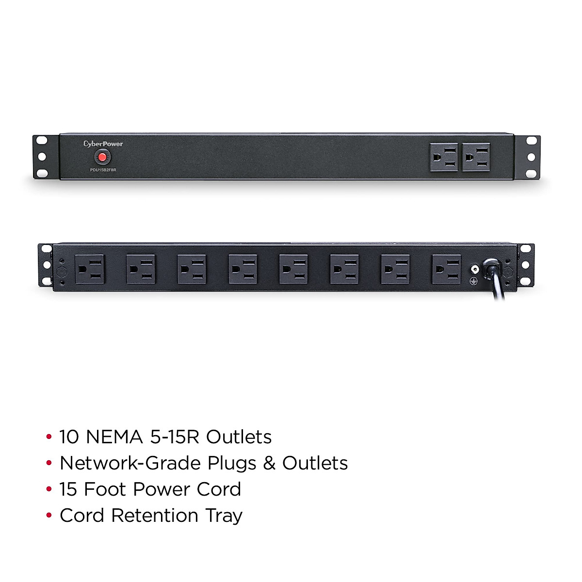 CyberPower PDU15B2F8R Basic PDU, 100-125V, 15A (Derated to 12A), 10 Outlets, 1U Rackmount
