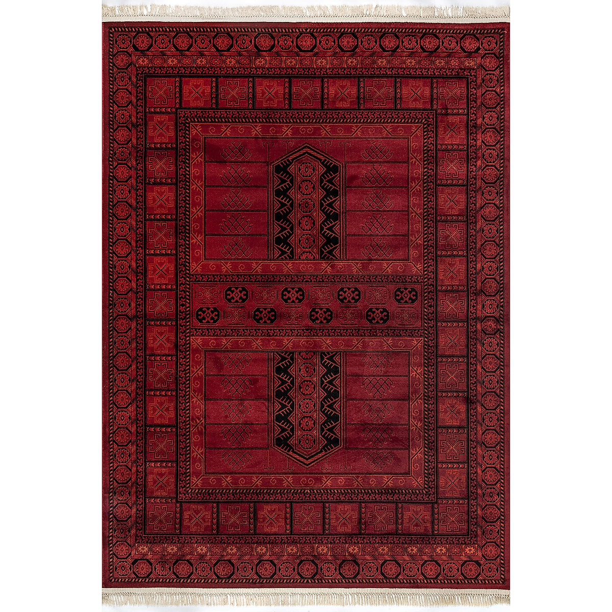nuLOOM Billie Traditional Paneled Fringe Area Rug, 4x6, Red