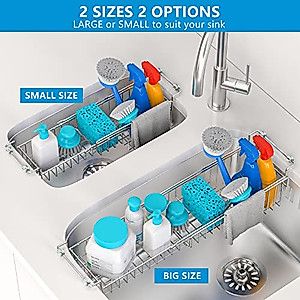 FixOwl Over The Kitchen Sink Caddy Kitchen Sink Organizer Sponge Holder 304 Stainless Steel Expandable Over Sink Rack 12.25" to 17.25"