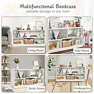 PTINFLUCE Montessori Shelf, Wooden Toy Storage Organizer for Books Toys, 2 Shelf Bookcase, 5-Section Storage Cabinet, Toddler Book Shelf for Kids Rooms, Playroom, Nursery, Kindergarten