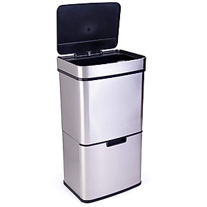 Displays2go 11 Gallon Stainless Steel Trash Bin, Motion Sensor, w/Drawer - Silver (FGETCSS67)