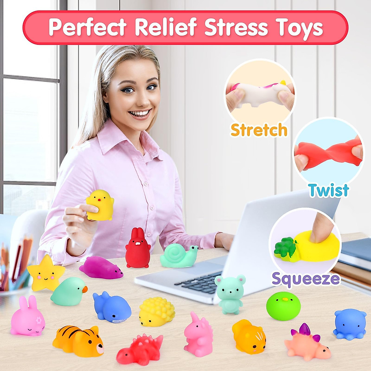 FLY2SKY 45Pcs Mochi Squishy Toys Mini Squishies Kawaii Animal Squishies Party Favors for Kids Cat Panda Unicorn Squishy Novelty Stress Relief Toys Birthday Gifts Goody Bags Class Prizes Pinata Fillers