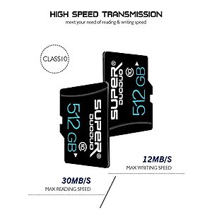 512GB Micro SD with Adapter High Speed 512GB TF Card Class 10 for Gopro Memory Card for Android Smartphone Digital Camera Tablet and Drone 512GB