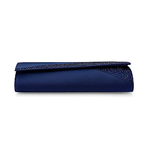Mulian LilY M092 Women Satin Rhinestones Evening Bags Prom Bridal Clutch Purse Cross Body With Detachable Chain Strap Navy