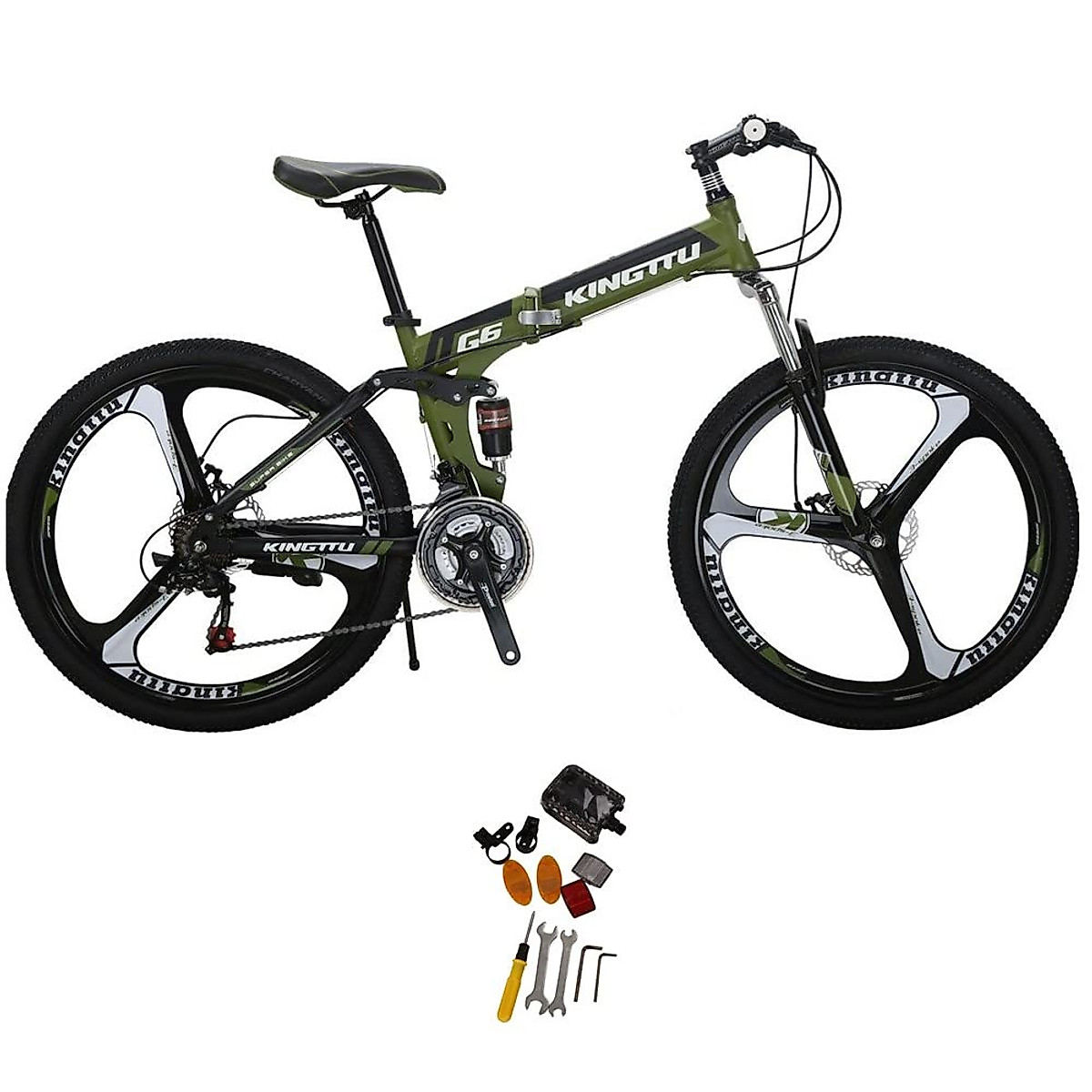 Mountain Bike 26 inch for Adults Men and Women Foldable Off Road Bicycle G6(Green)