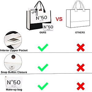 Lamyba 50th Birthday Gifts for Women Canvas Beach Tote Bag with Makeup Bag for Wife/Mom/Friends/Sister 50th Birthday Present, N°50 EST 1974