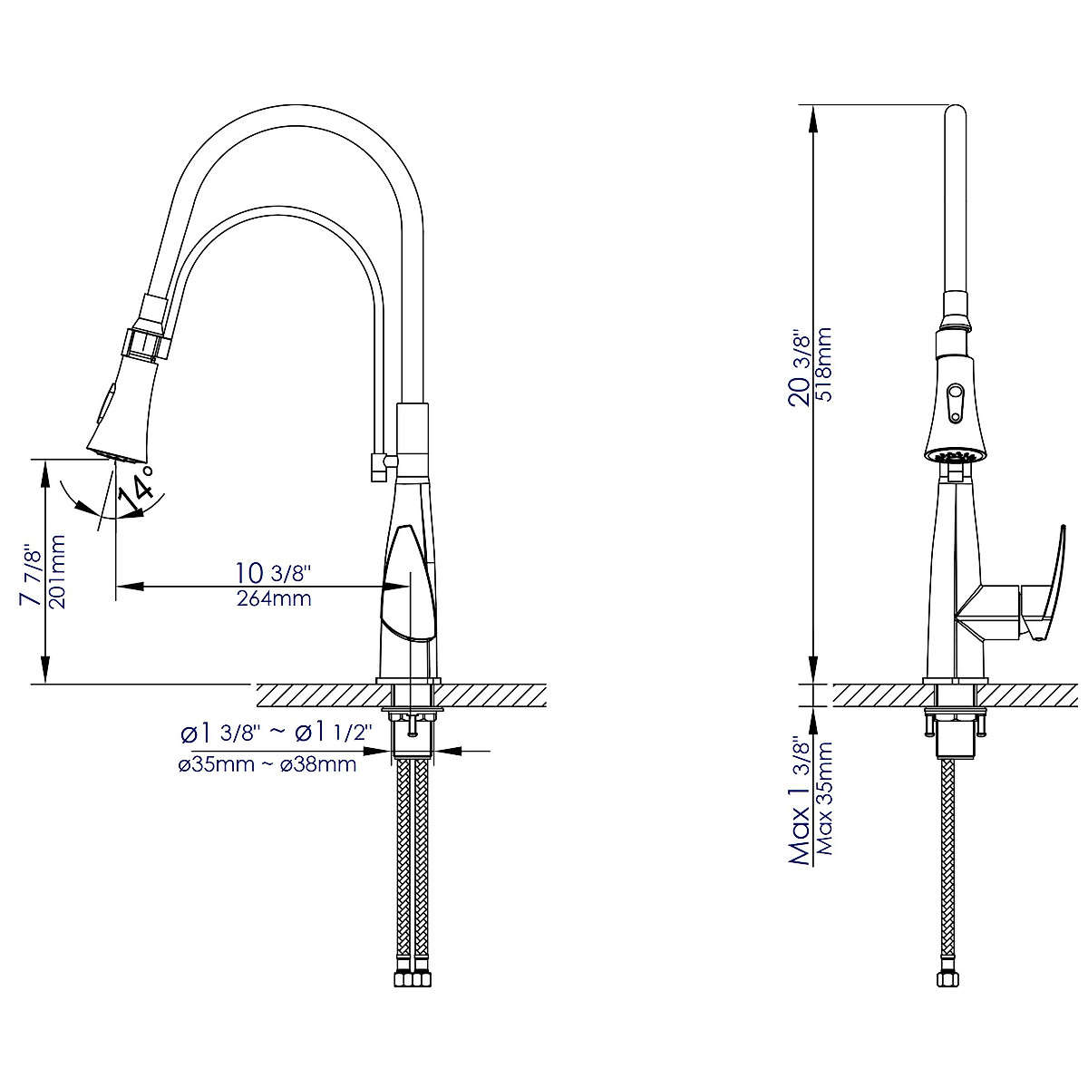 ALFI brand ABKF3001-BN Kitchen Faucet, 20.4"H, Brushed Nickel
