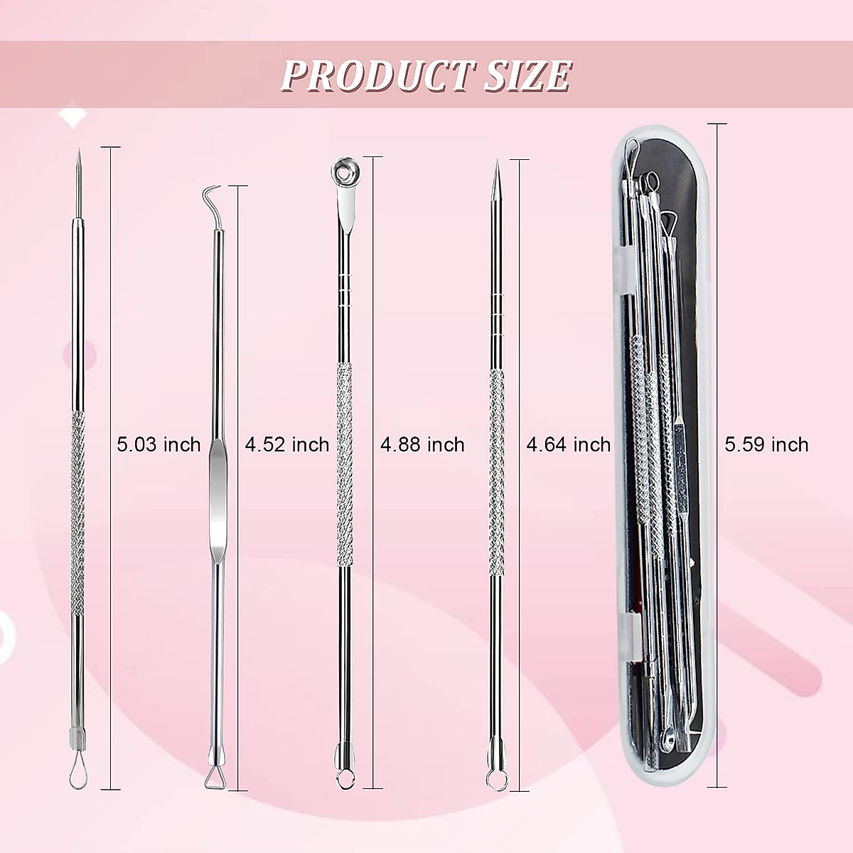 4PCS Blackhead Acne Removal Extractor, Curved Blackhead Tweezers Kit, Professional Stainless Pimple Acne Blemish Removal Tools Kit with Storage Box