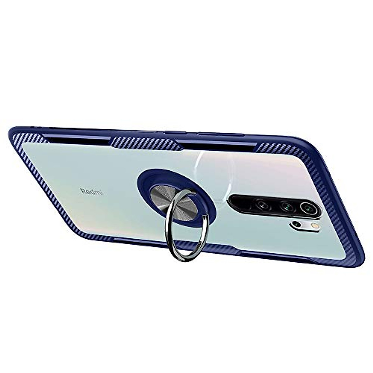 Phone Case for Xiaomi Redmi Note 8 Pro with Tempered Glass Screen Protector Clear Cover and Magnetic Stand Ring Holder Slim Hard Cell Accessories Xiami Xiomis Xiome Redme Note8 8pro Cases Men Blue