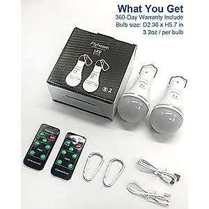 FLYHOOM Rechargeable LED Light Bulbs with Remote, 4 Light Modes & Timer, Portable 180LM Emergency Light Bulb LED Camping Light Bulbs with Clip Hook for Tent, Hiking, Home, Emergency