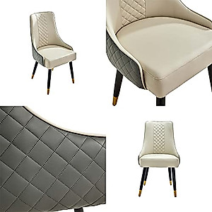 POVISON Faux Leather Dining Chair Set of 2, Mid-Century Upholstered Bar Chair with Solid Wood Legs for Pub Coffee Home, Kitchen Room, Grey, 38"