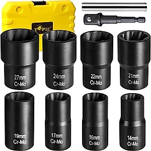 TOPEC Bolt Extractor Set, 10 Piece Lug Nut Remover Socket Tool, 1/2" Drive Impact Wheel Lock Removal Kit for Removing Damaged, Dead, Rusted, Rounded-Off Bolts, Lug Nuts & Screws