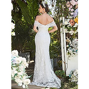 Ever-Pretty Women's V Neck Lace Maxi Mermaid Wedding Dress with Sweep Train White US4