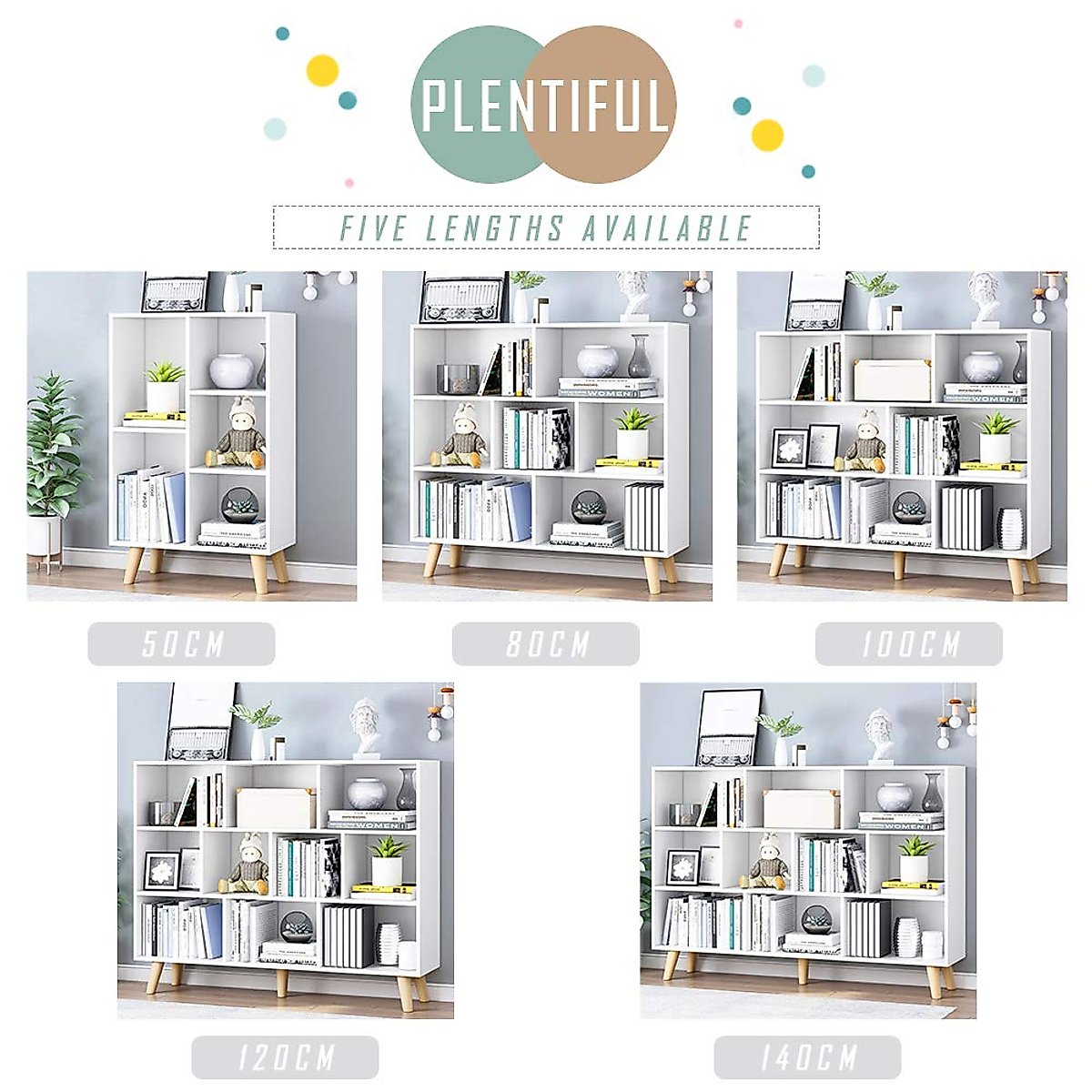 IOTXY Wooden Open Shelf Bookcase - 3-Tier Floor Standing Display Cabinet Rack with Legs, 10 Cubes Bookshelf, Warm White