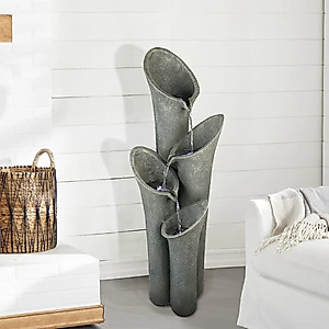 PeterIvan Waterfall Garden Fountain w/ LED Lights - 33 1/2” H Curved Cascading Indoor Outdoor Water Fountain with Built-in Quiet Pump&LED Lights, Perfect Garden Water Feature, Patio Fountain