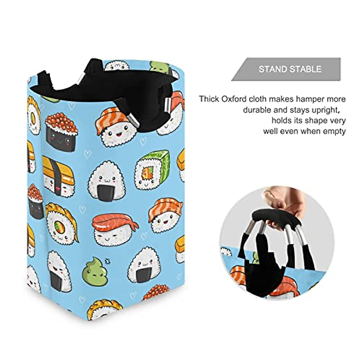 xigua Kawaii Sushi Laundry Basket Waterproof Clothes Hamper Collapsible Durable Dirty Clothes Large Storage Laundry Organizer