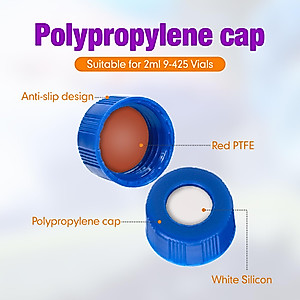 PEKYBIO HPLC 9-425 Screw Thread Vial Blue Caps, 2ml autosampler Vial caps, 9 mm, Red PTFE/White Silicone Septa, 100 pcs/pk
