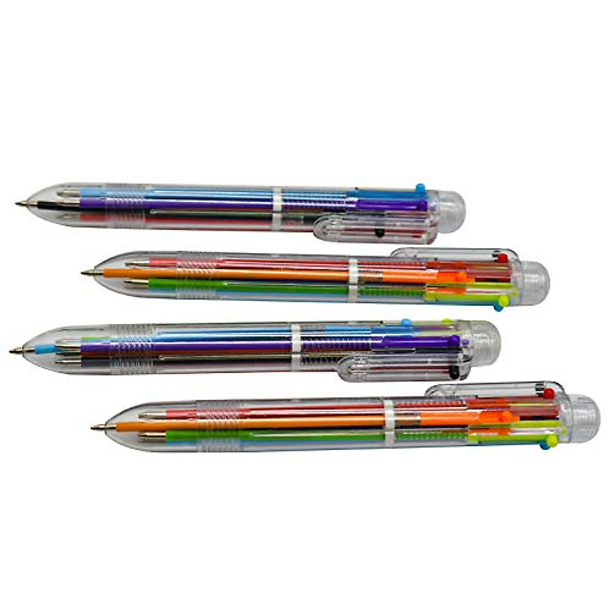Maydahui 12PCS Multicolor Ballpoint Pen 6-in-1 Retractable Ball Point Pens Transparent Barrel for Office School Students