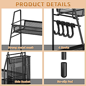 VITVITI 2-Tier Bathroom Organizer Countertop, Metal Wire Mesh Bathroom Counter Organizer Storage with Basket Hooks, Vanity Tray Shelf, Kitchen Spice Rack, Black