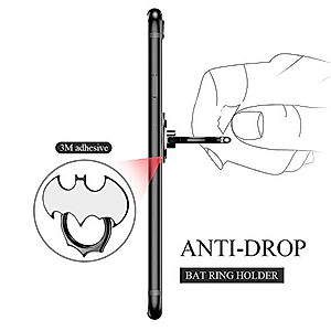 OATSBASF Bat Phone Ring Stand Holder Cell Phone Ring Holder Finger Grip 360 Degree Rotation Compatible with iPhone 12/11 Pro Max/SE 2020 and Other Smartphones（Black+Silver）