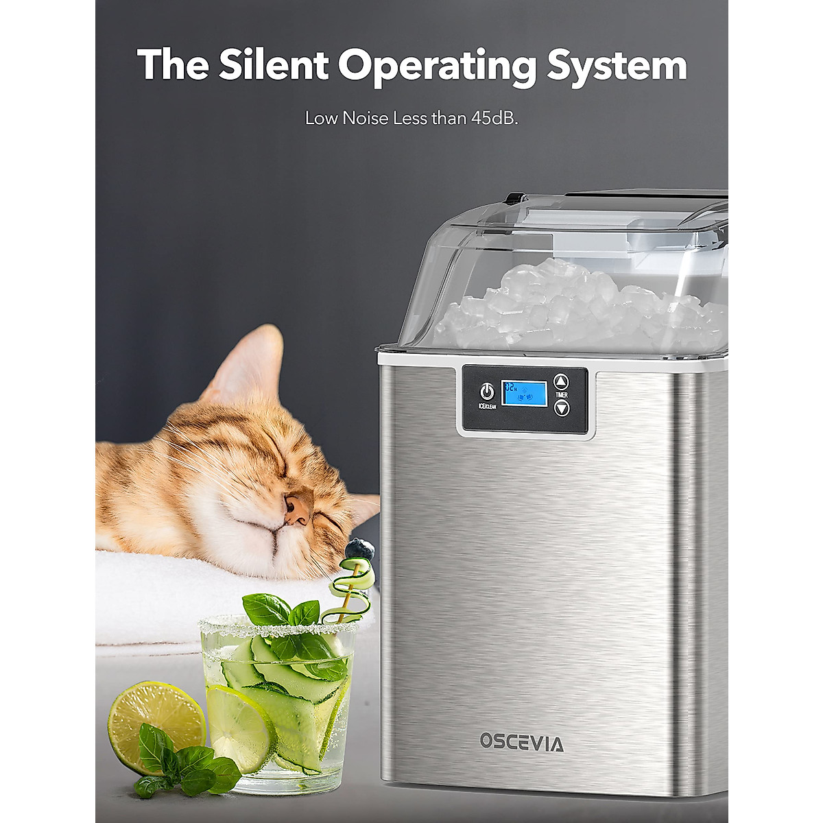 Nugget Ice Maker Countertop 44lbs, Pebble Ice Maker Machine, 15mins Ice-Making, Self-Cleaning, 4lbs Ice Backet, 2.2L Water Tank, Sonic Ice Maker for Home Office Bar Party