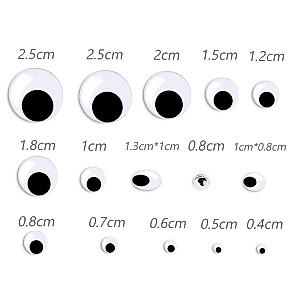 CCINEE 1150pcs Wiggle Eyes Assorted Size Bulk Plastic Googly Eyes Self Adhesive 4mm-25mm for Craft Sticker DIY Project Supply