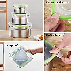 JUANALINE Stainless Steel Food Containers/Bento Lunch Box/Food Storage-Set of 4, 120ML,300ML, 600ML and 1.2L, Leakproof, BPA Free, Portion Control, LT. Green