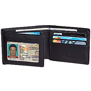 Travelambo Wallet for Men, Trifold Mens RFID Blocking Wallet, 12 Credit Card Holder Minimalist Front Pocket, Genuine Leather Slim Wallet with ID Window