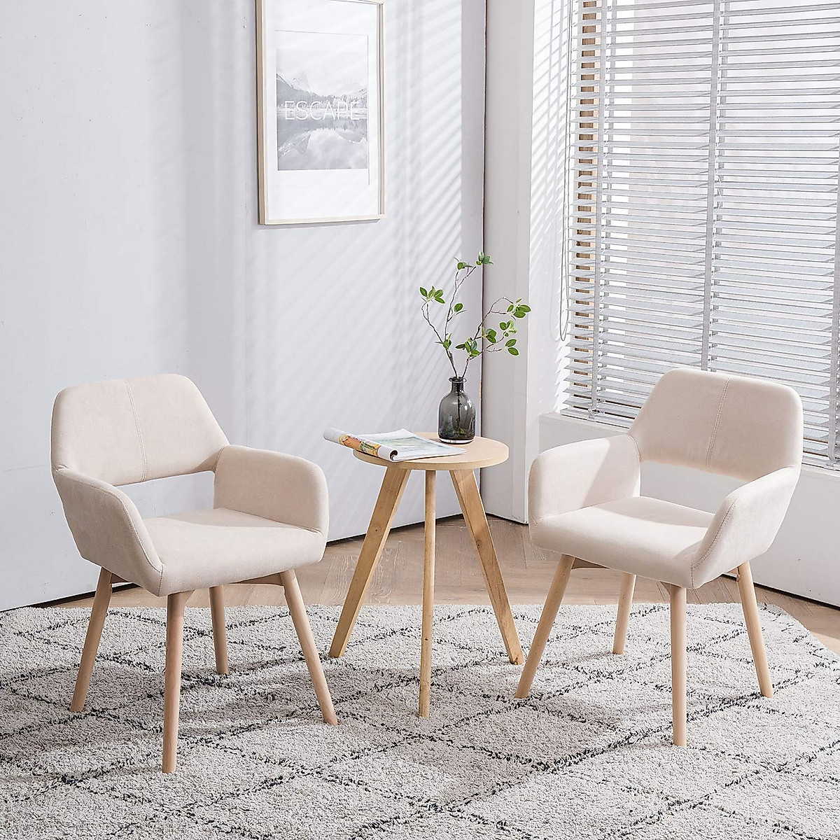 YEEFY Mid Century Modern Dining Chairs Set of 2 & 4 & 6 Comfy Accent Chair Upholstered Kitchen Dining Living Room Chairs for Bedrooms Waiting Room Home Arm Desk Chair No Wheels (Beige, 2)