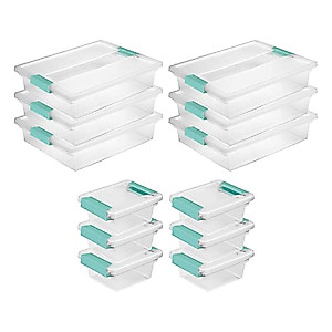 Sterilite Miniature Clip Storage Box w/Latch Lid, 6 Pack, & Large Clip Storage Box w/Latch Lid, 6 Pack for Home, Office, and Workspace Organization