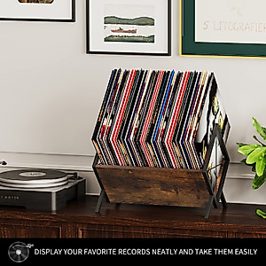 YINMIT Vinyl Record Holder, 80-100 LP Vinyl Record Storage Rack, Quick Assembly Vinyl Record Display, Retro Style Organizer for Magazine, Book, Files, Albums