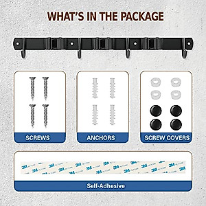 Charmount Mop and Broom Hanger Wall Mount - Mop and Broom Holder Wall Mount- Heavy Duty Broom Storage Rack Hook for Laundry Room, Garden,Garage (Black)