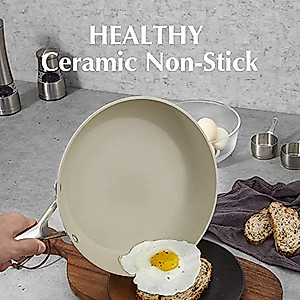 ROCKURWOK 3 Pcs Frying Pan Set, Hard Ceramic Nonstick Cookware Set, 8in/10in Omelet Pan, 12in Skillet, Inducton, Dishwasher & Ovens Safe, Free of PFAS & PTFE, White