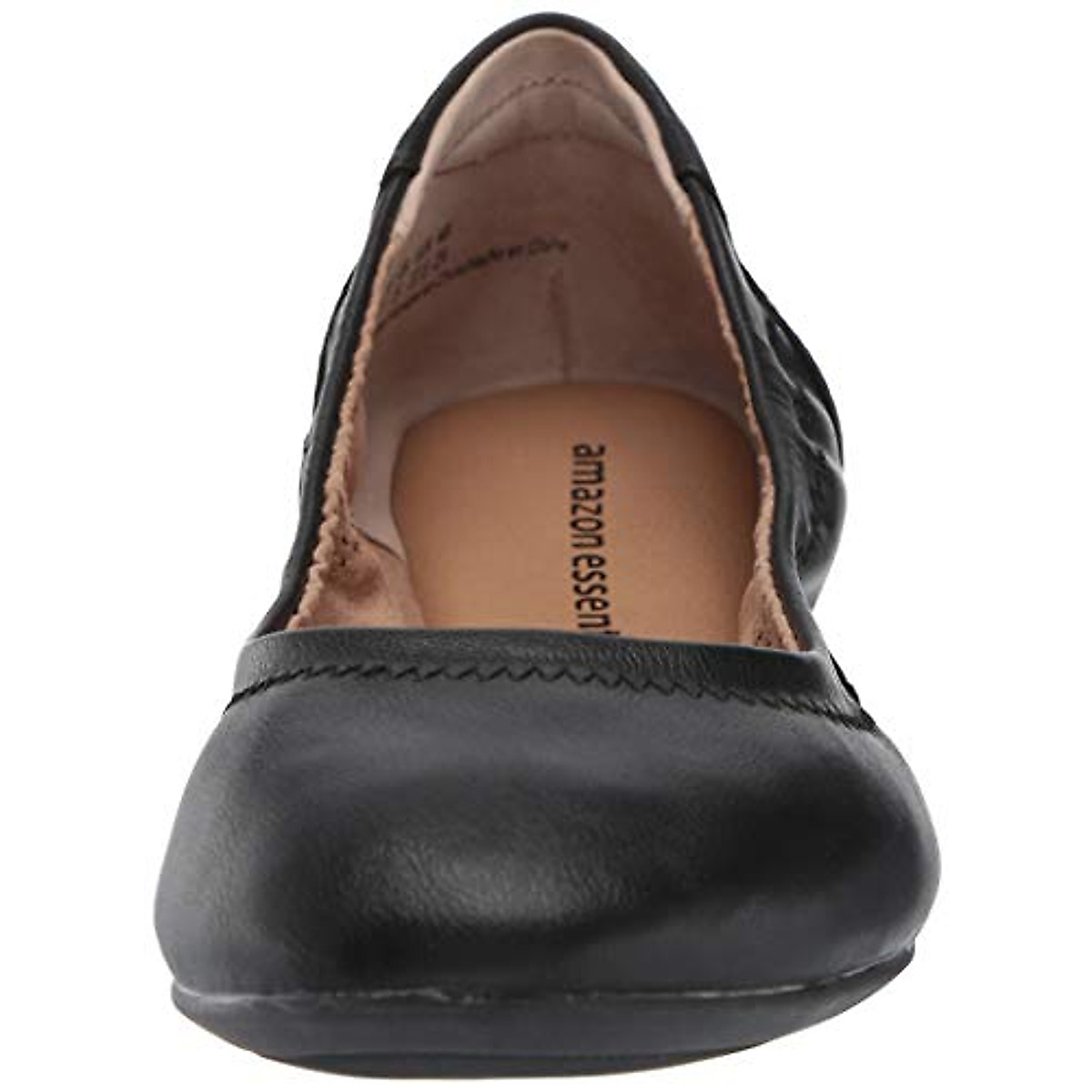 Amazon Essentials Women's Belice Ballet Flat, Black Faux Leather, 9 Wide