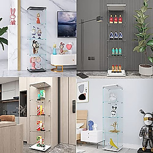 4-Shelf Glass Display Cabinet with Lock, Upgraded Quick-Install Curio Cabinets with Glass Doors Trophy Display Case Thicken Tempered Glass Floor Standing Bookshelf for Bedroom, Living Room (Black)