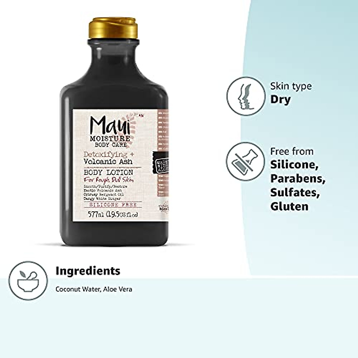 Maui Moisture Body Care Detoxifying Volcanic Ash Body Lotion, 19.5 Fl Oz Bottle (18283)