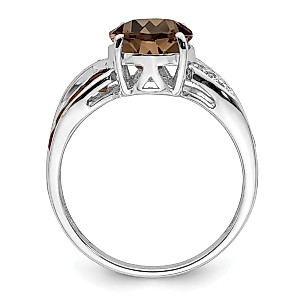 IceCarats 925 Sterling Silver Diamond Brown Smoky Quartz Ring Gemstone Band Size 10