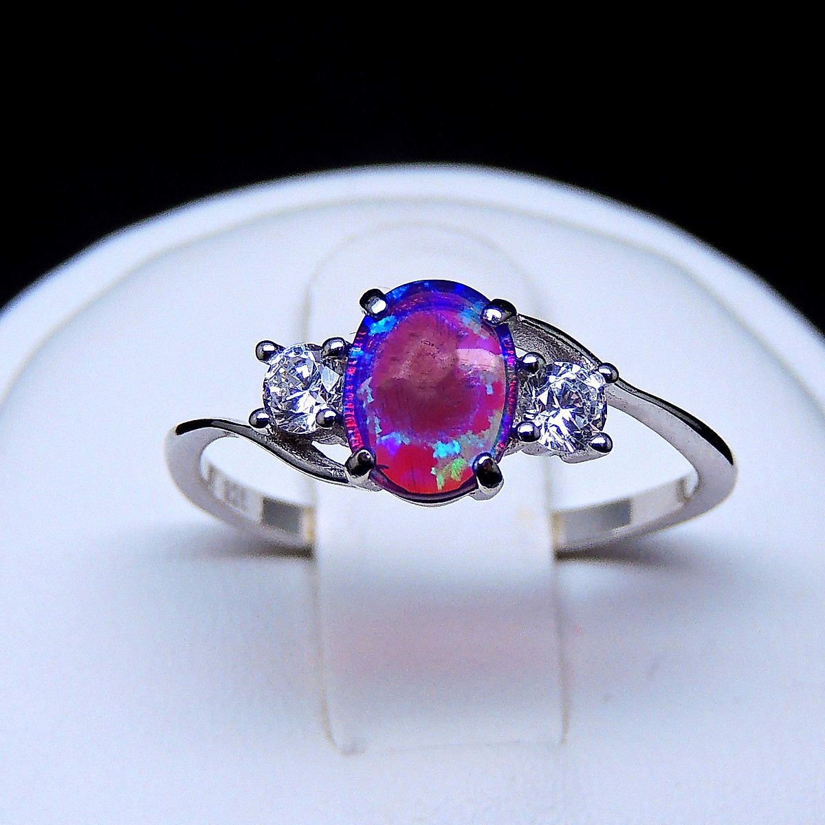 Ginger Lyne Collection Addy Purple Oval Opal Sterling Silver CZ Ring Size 9