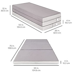 Best Choice Products 4in Portable Mattress Folding Mattress Topper Full for Camping, Guest, Toddler, Foam Plush w/Carry Case - Gray