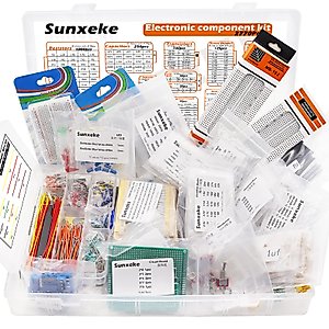 Sunxeke Electronic Component DIY Assortment Kit,Include Resistors,Capacitors,Triode,PCB,Tact Switch,Toggle Switch，Potentiometer,LED,Inductors,Crystal oscillator,Integrated Circuit.