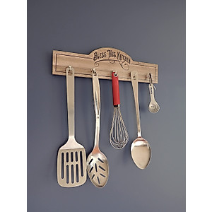 Cathedral Art Abbey & CA Gift Bless This Kitchen Wall Utensil Holder W/5 Hooks, One Size, Multi