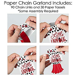 Big Dot of Happiness Happy Little Ladybug - 90 Chain Links and 30 Paper Tassels Decoration Kit - Baby Shower or Birthday Party Paper Chains Garland - 21 feet