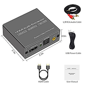 4K 60Hz HDMI Audio Extractor Splitter Converter, HDMI to HDMI +Optical +3.5mm AUX Audio Adapter Supports HDMI 2.0,18Gpbs Bandwidth,Dolby Digital/DTS,PCM HDR10