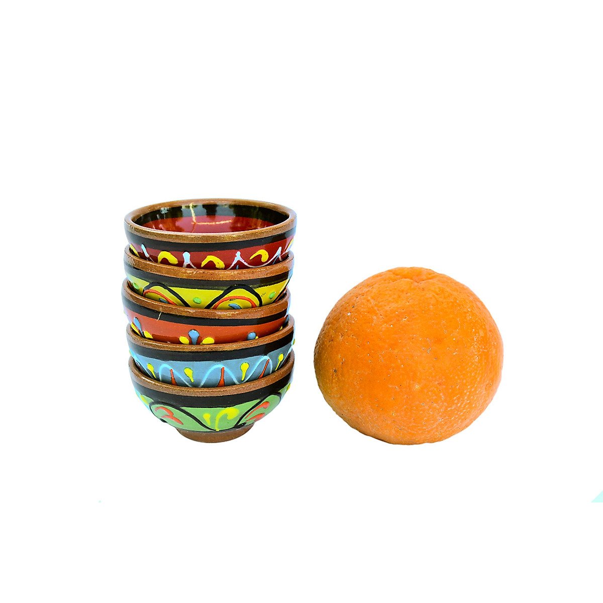 Cactus Canyon Ceramics Spanish Terracotta 5-Piece Tiny Super Small Mini-Bowl (Pinch Bowls) Set, Multicolor