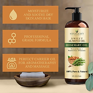 Handcraft Blends Sweet Almond Oil with Rosemary Oil - 8 Fl Oz - 100% Pure and Natural - Premium Grade Oil for Skin and Hair - Carrier Oil - Hair and Body Oil - Massage Oil